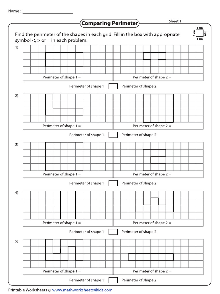 Worksheets 4th Grade Shapes Metric Perimeter Comparing All Key | PDF