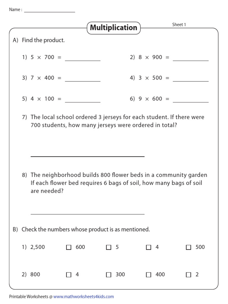 Multiplication Basic Multiply 1 Digit by 100 All Key | PDF | Multiplication