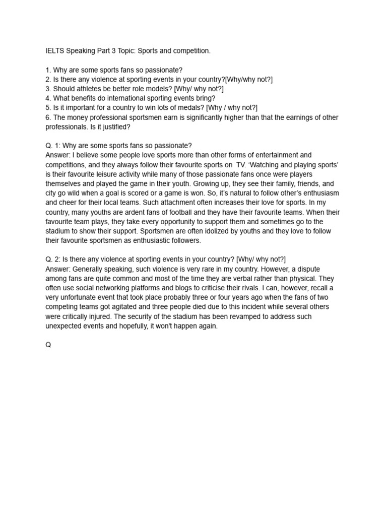 IELTS Speaking Part 3 Topic - Sports and Competition | PDF