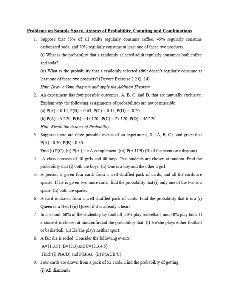 Practice Problems On Probability | PDF | Probability | Probability Theory