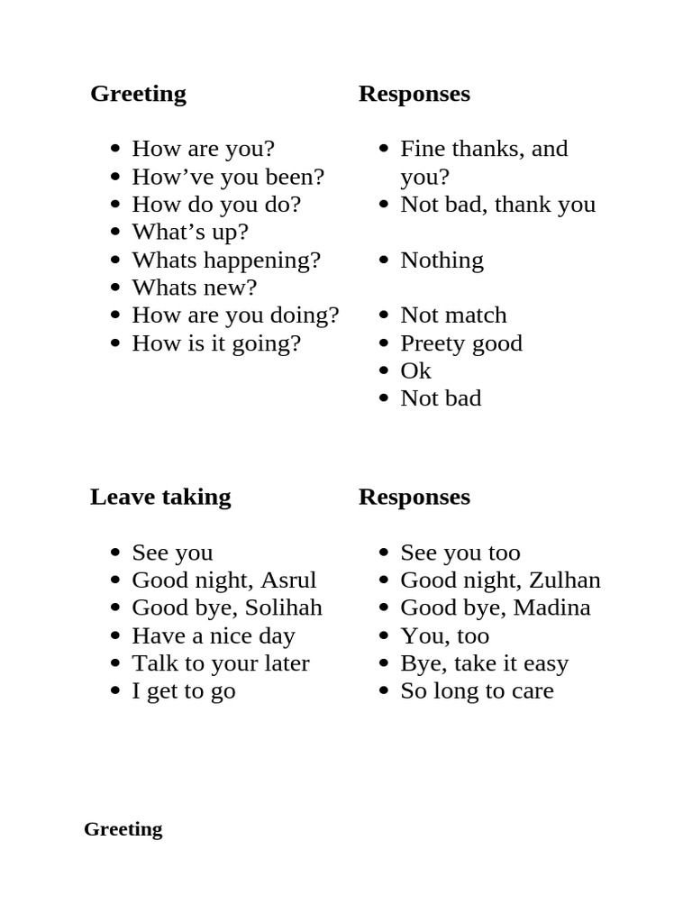 Greeting and Leave Taking | PDF