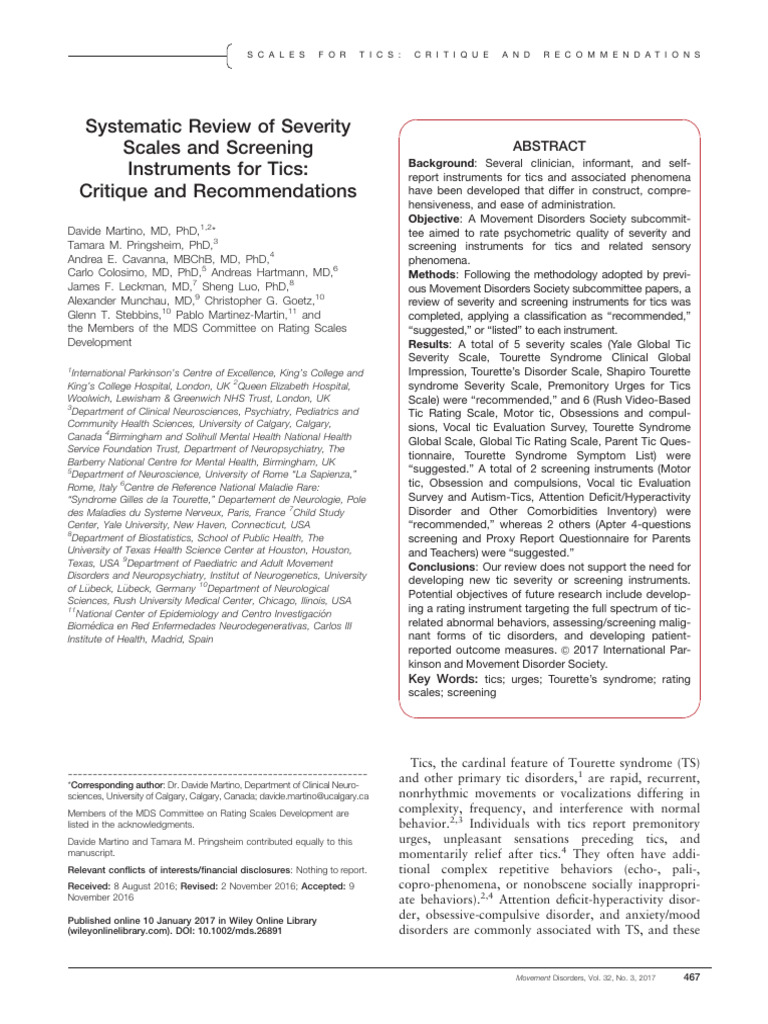 Movement Disorders - 2017 - Martino - Systematic Review of Severity ...