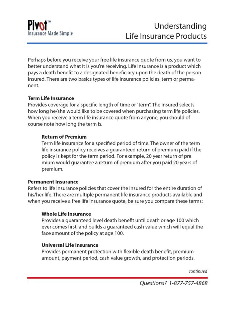 Understanding Life Insurance Products From Pivot | PDF | Life Insurance ...