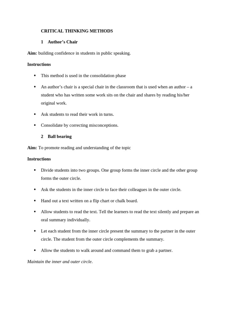 Effective Critical Thinking Methods | PDF | Learning | Teachers