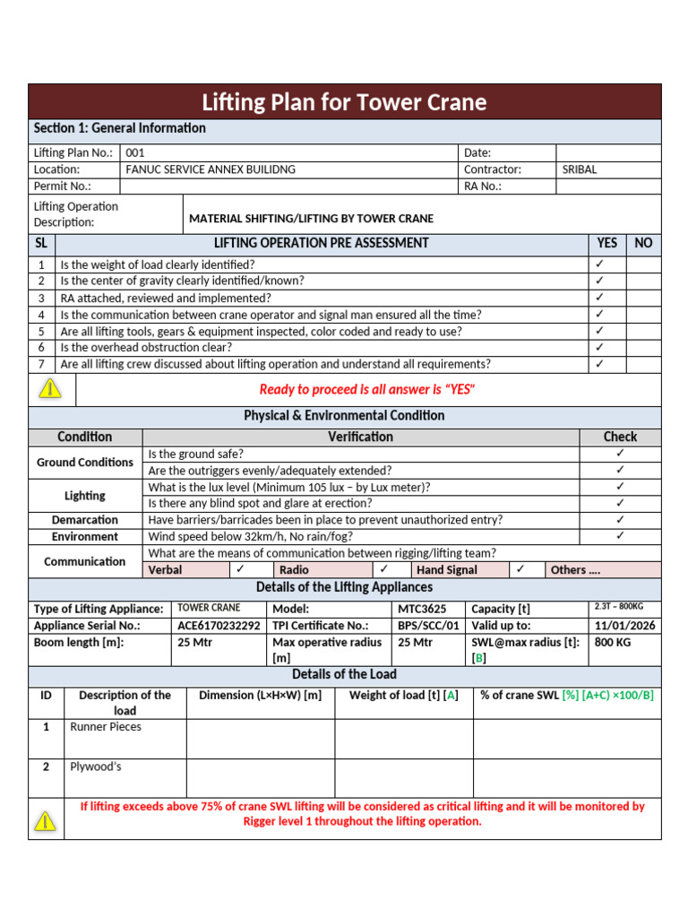 Lifting Plan For Crane - Manish Safety | PDF | Crane (Machine)