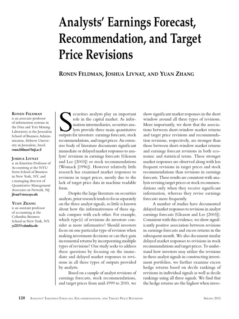 Analysts' Earnings Forecast, Recommendation, and Target Price Revisions | PDF | Forecasting ...