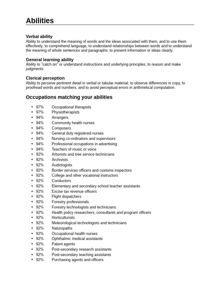 Key Abilities and Career Matches | PDF
