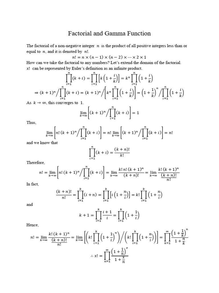Gamma Function and Factorial Relations | PDF | Function (Mathematics ...