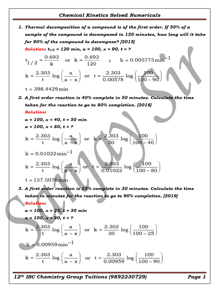First Order Reaction Numerical Solutions | PDF | Chemical Kinetics ...