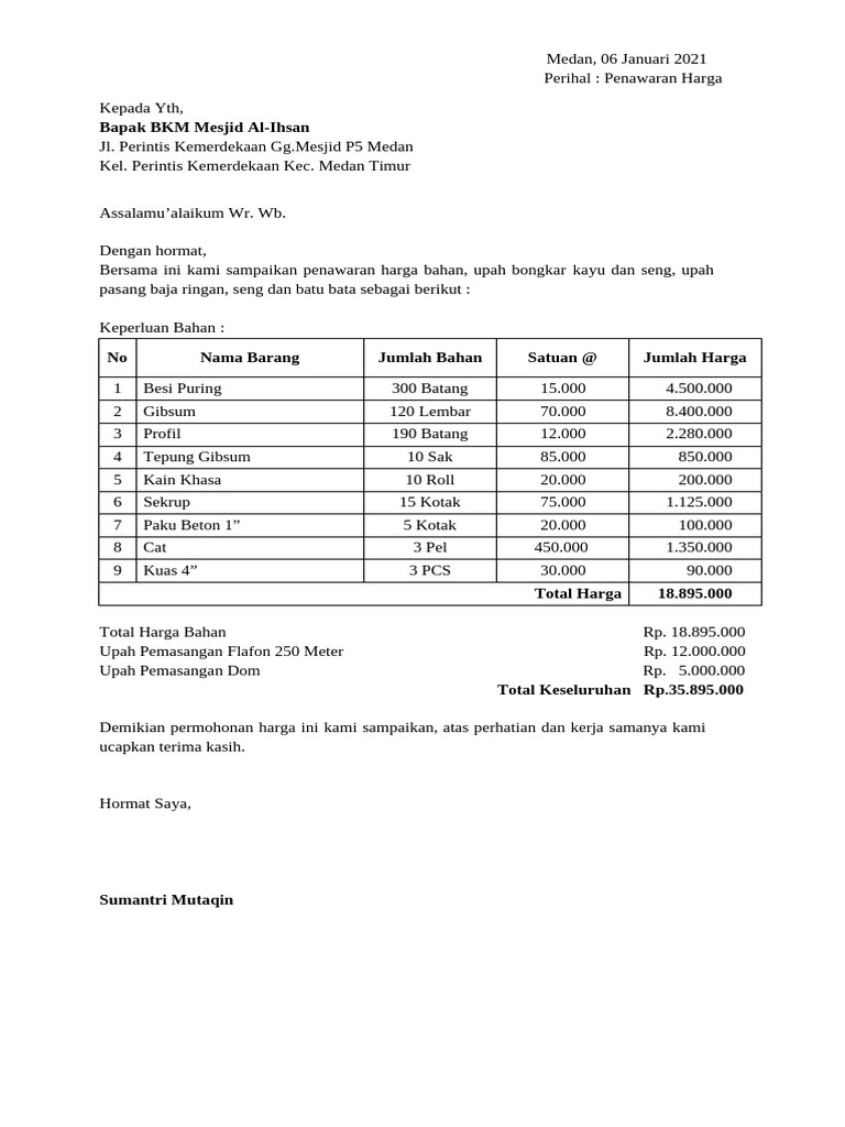 Penawaran Harga Plafon | PDF