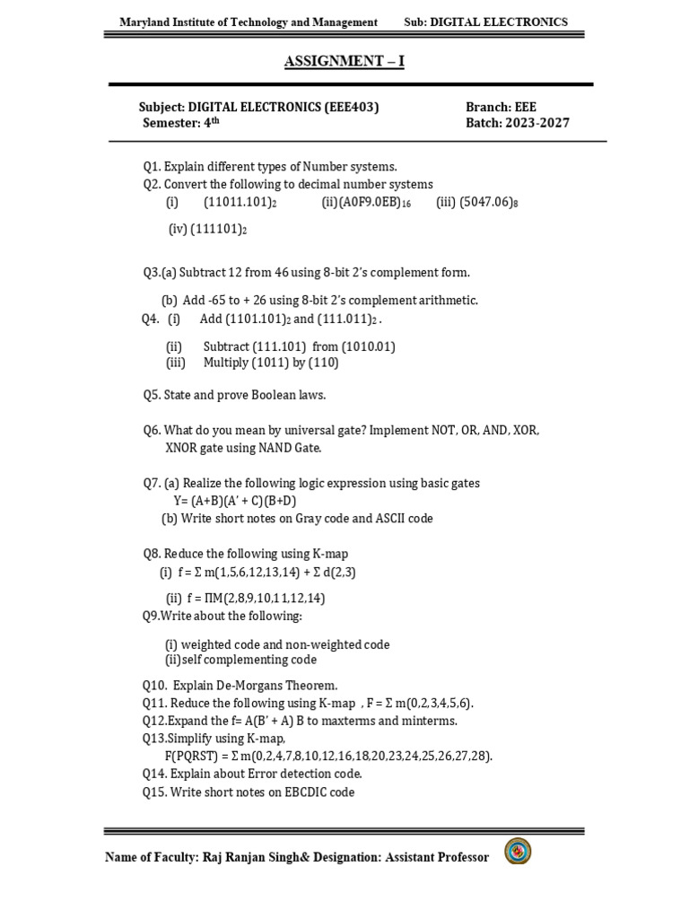 Digital Electronics Assignment 1 | PDF