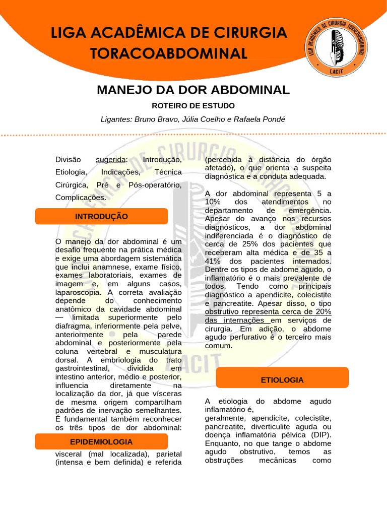 Manejo da Dor Abdominal: Guia Completo | PDF | Doenças e distúrbios ...