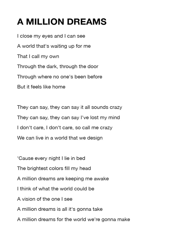 A Million Dreams Lyrics | PDF