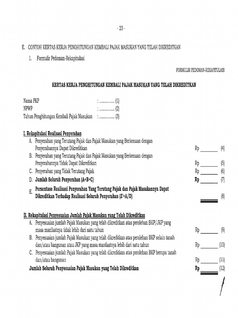 Format Penghitungan Pajak Masukan | PDF