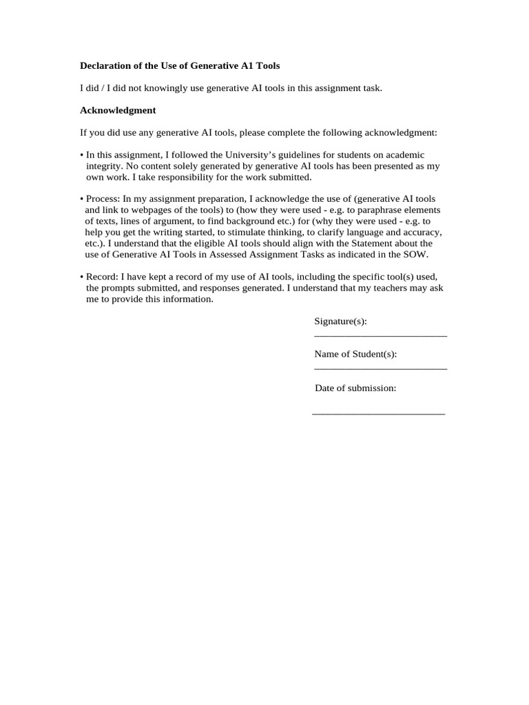 Generative AI Use Declaration Form | PDF