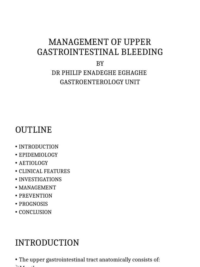 Management of Upper Gastrointestinal Bleeding2 | PDF | Medical ...
