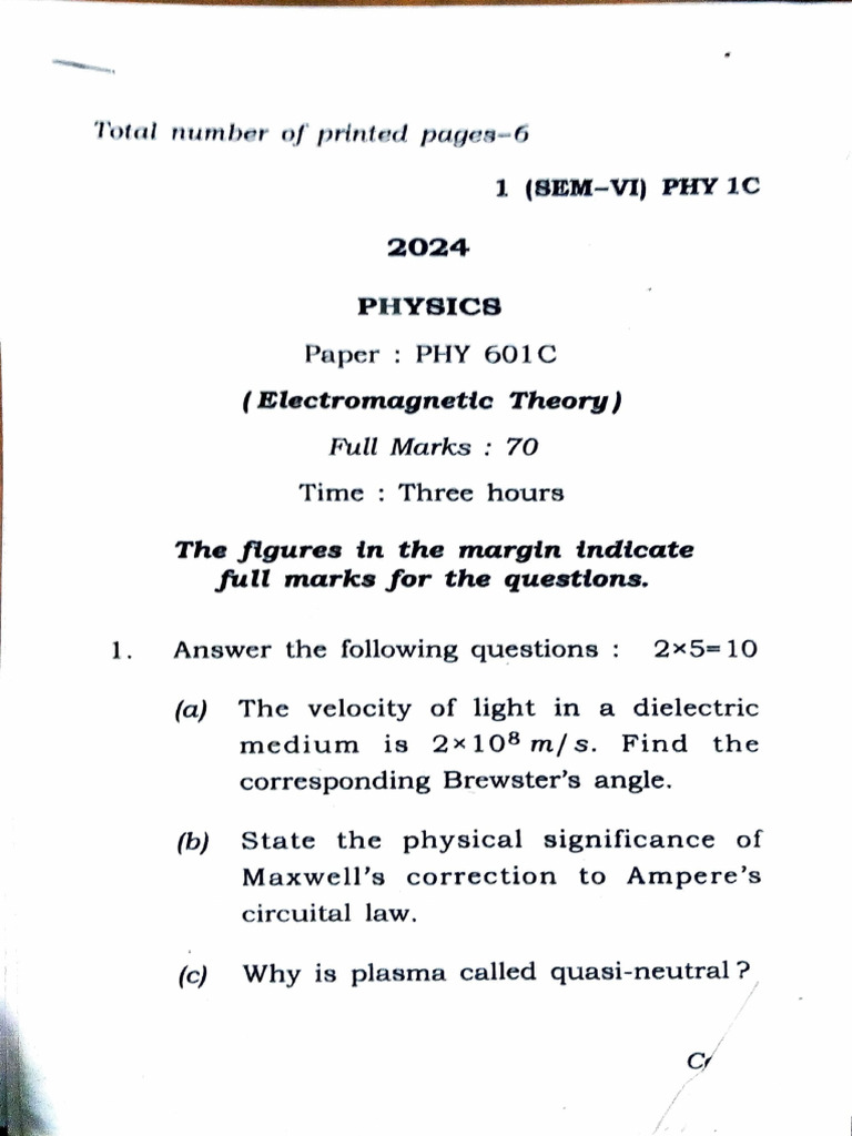 Electromagnetic Theory Paper | PDF | Polarization (Waves) | Waves