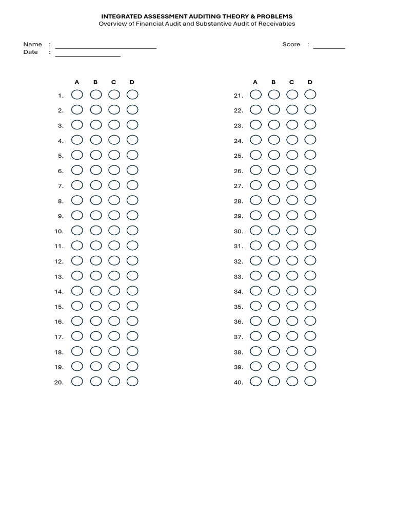 CU - AUDIT - RECEIVABLES - Questionnaire Pink | PDF | Audit | Internal Control