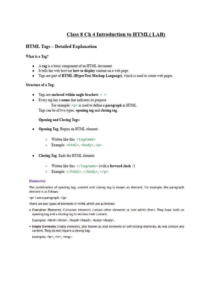 Class 8 Chapter 4 Introduction To HTML | PDF | Html Element | Hyperlink