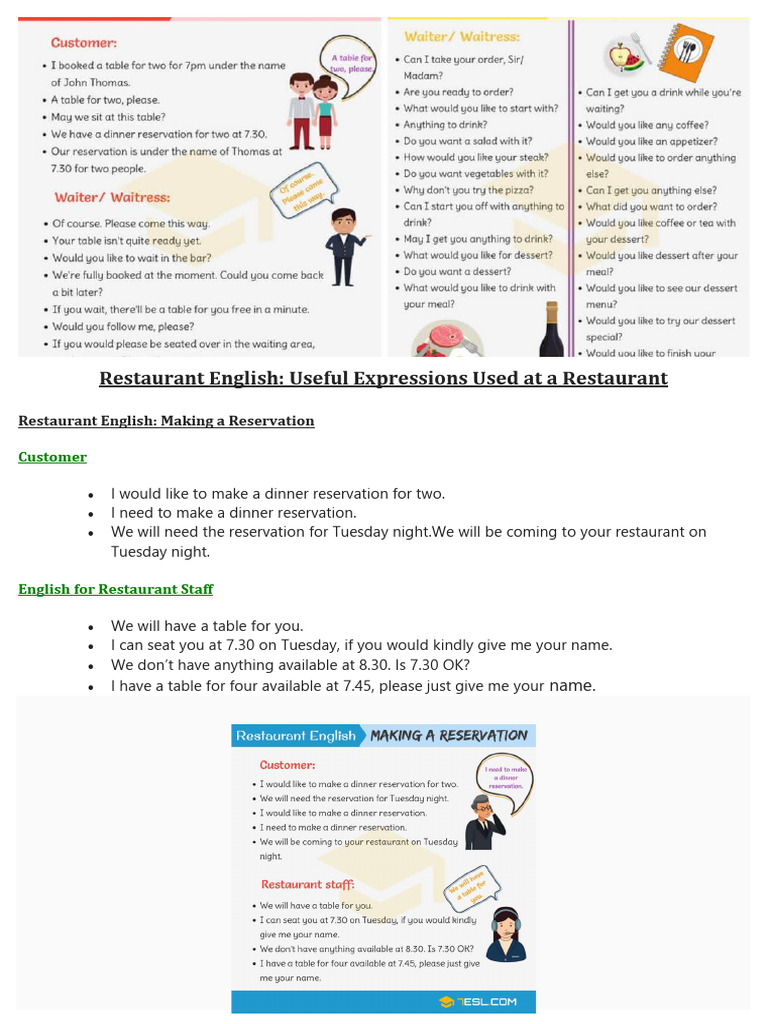 Vocabulary Complet Restaurant | PDF | Restaurants | Waiting Staff