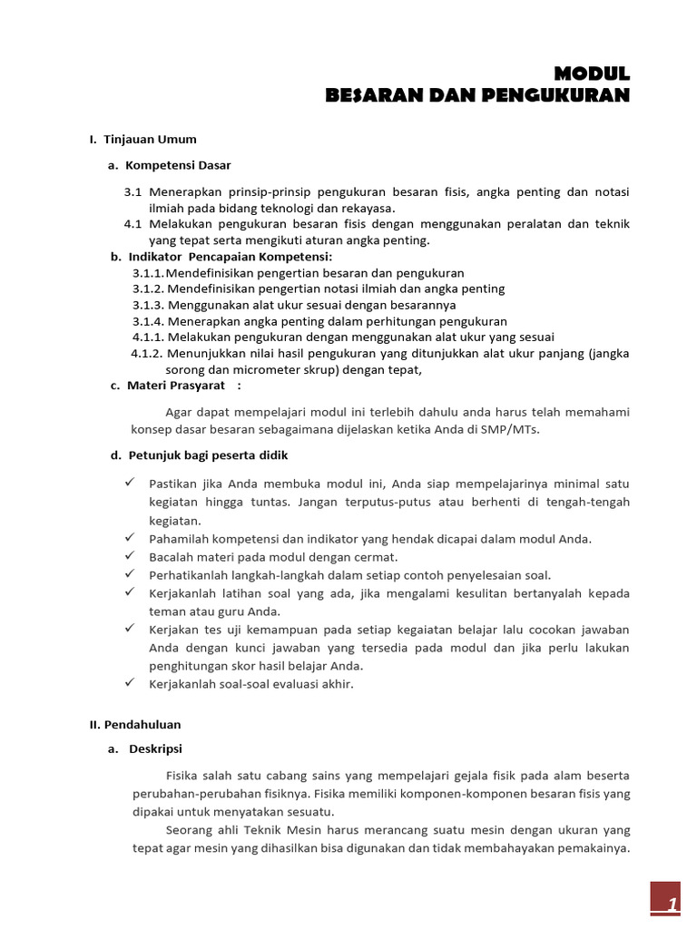 Modul KD 1 Besaran Dan Satuan | PDF