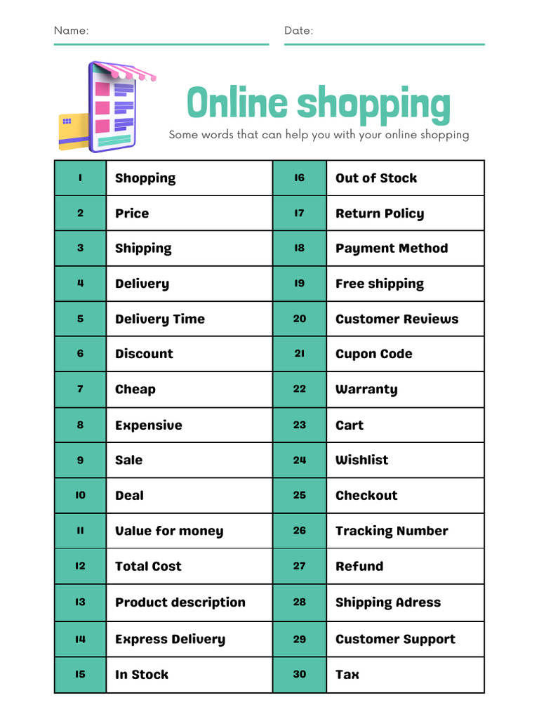 Lista de Termos Relacionado A Compras Online em Ingles | PDF