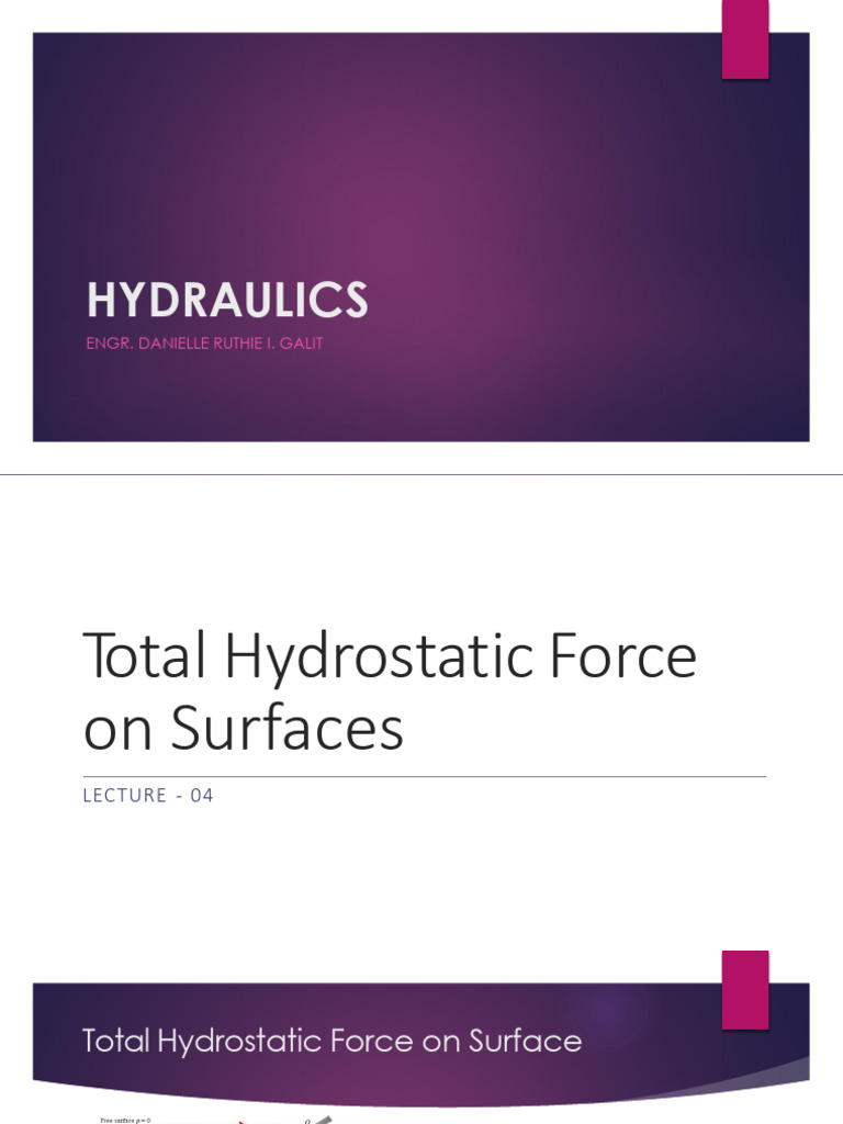 Lecture 04 - Total Hydrostatic Force On Surfaces | PDF | Buoyancy | Classical Mechanics