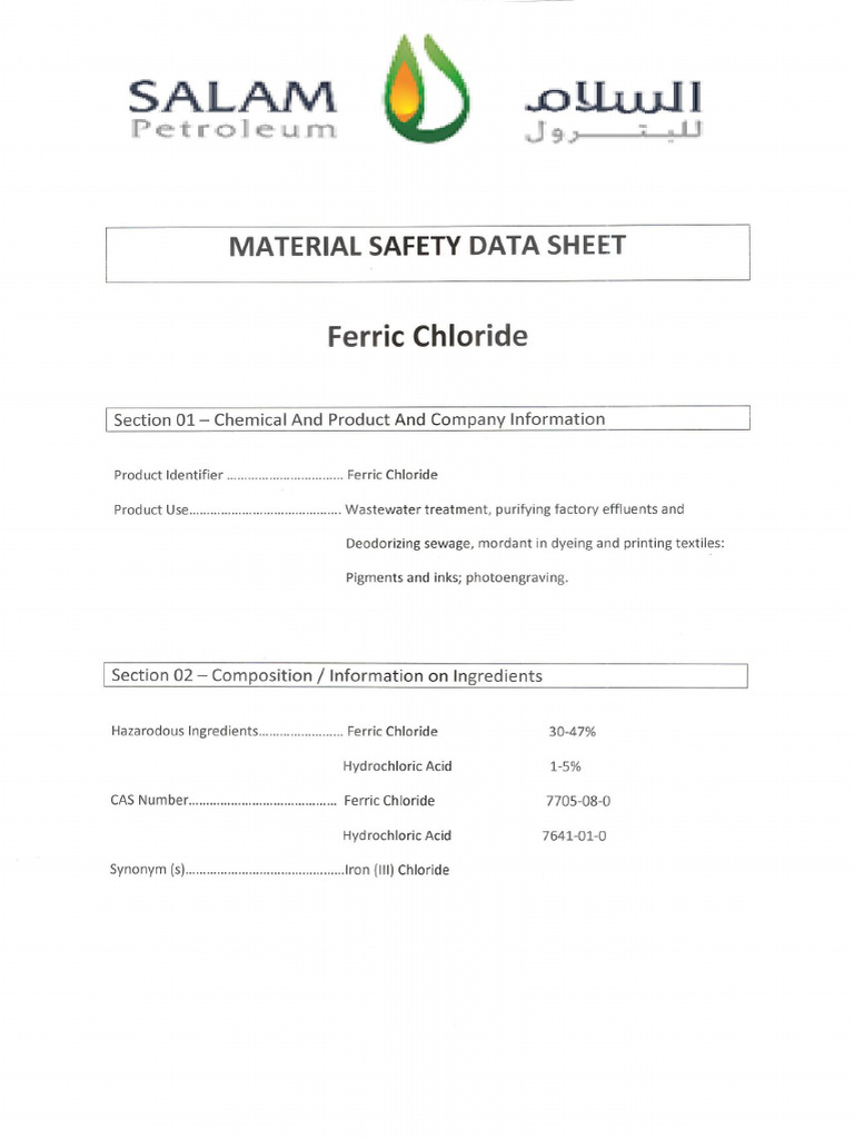 Ferric Chloride MSDS | PDF