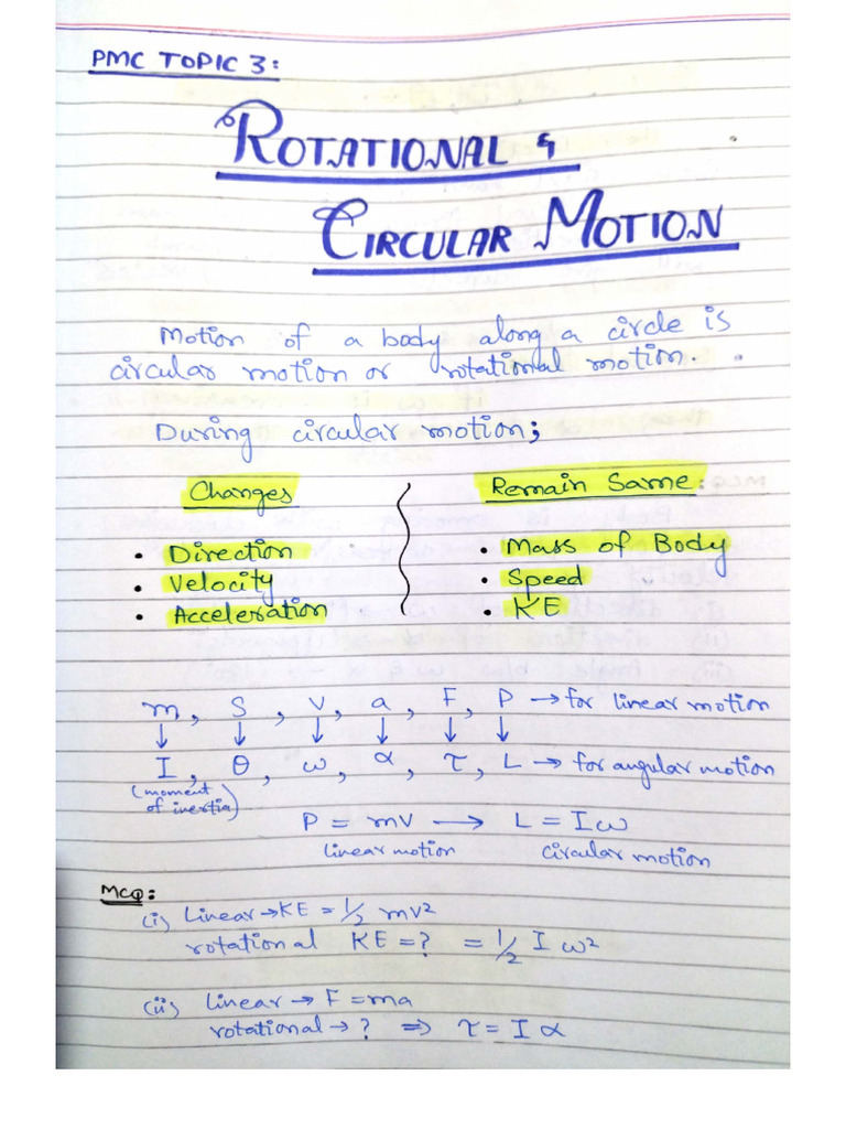 PMC Physics Topic 3 (Rotational & Circular Motion) | PDF
