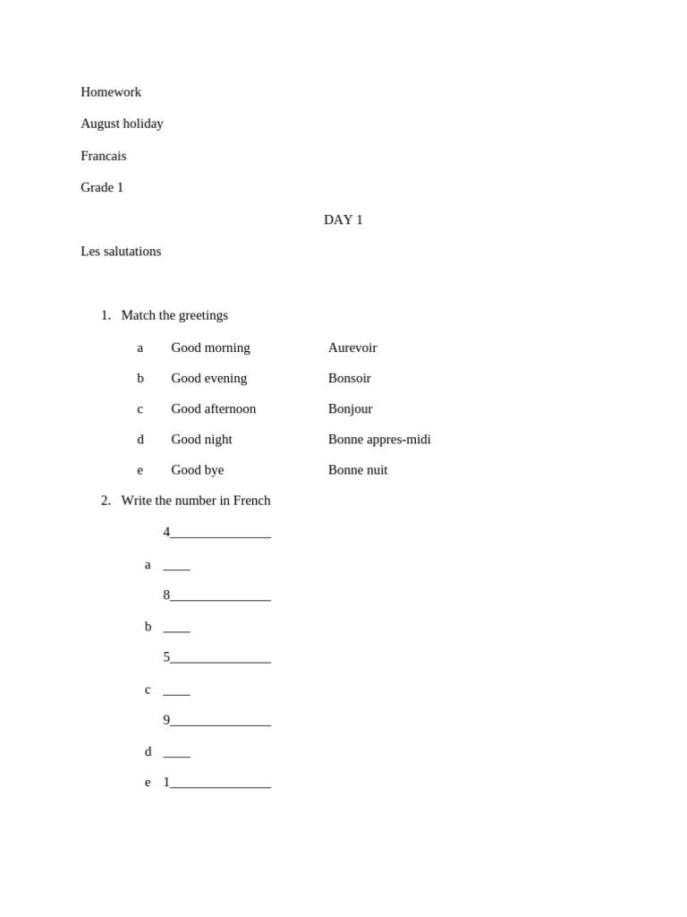 French Holiday Homework Guide | PDF