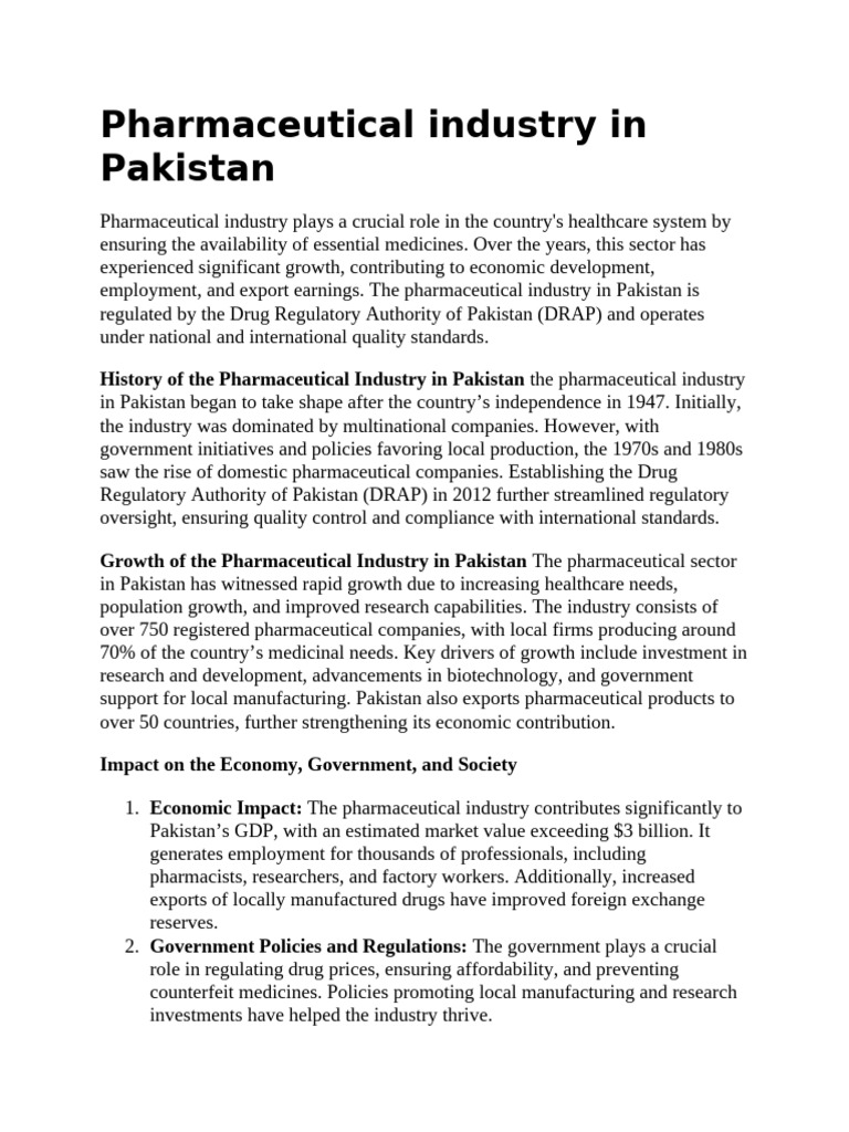 Growth of Pakistan's Pharmaceutical Sector | PDF | Pharmaceutical ...