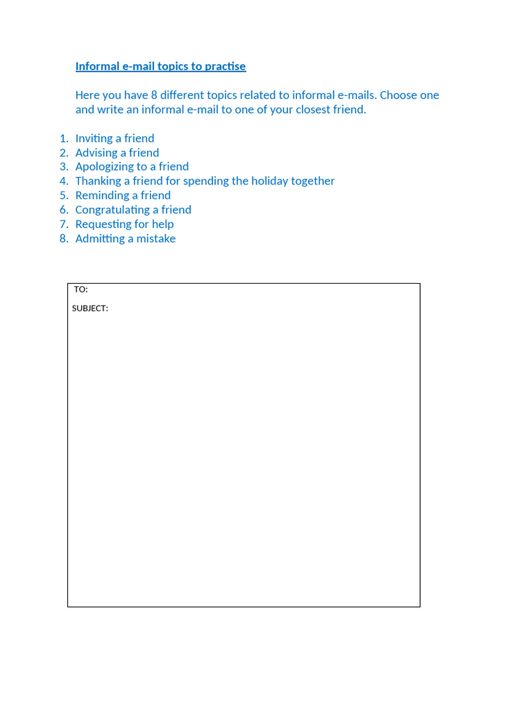 Examples of Informal E-Mails in English Task 3 | PDF