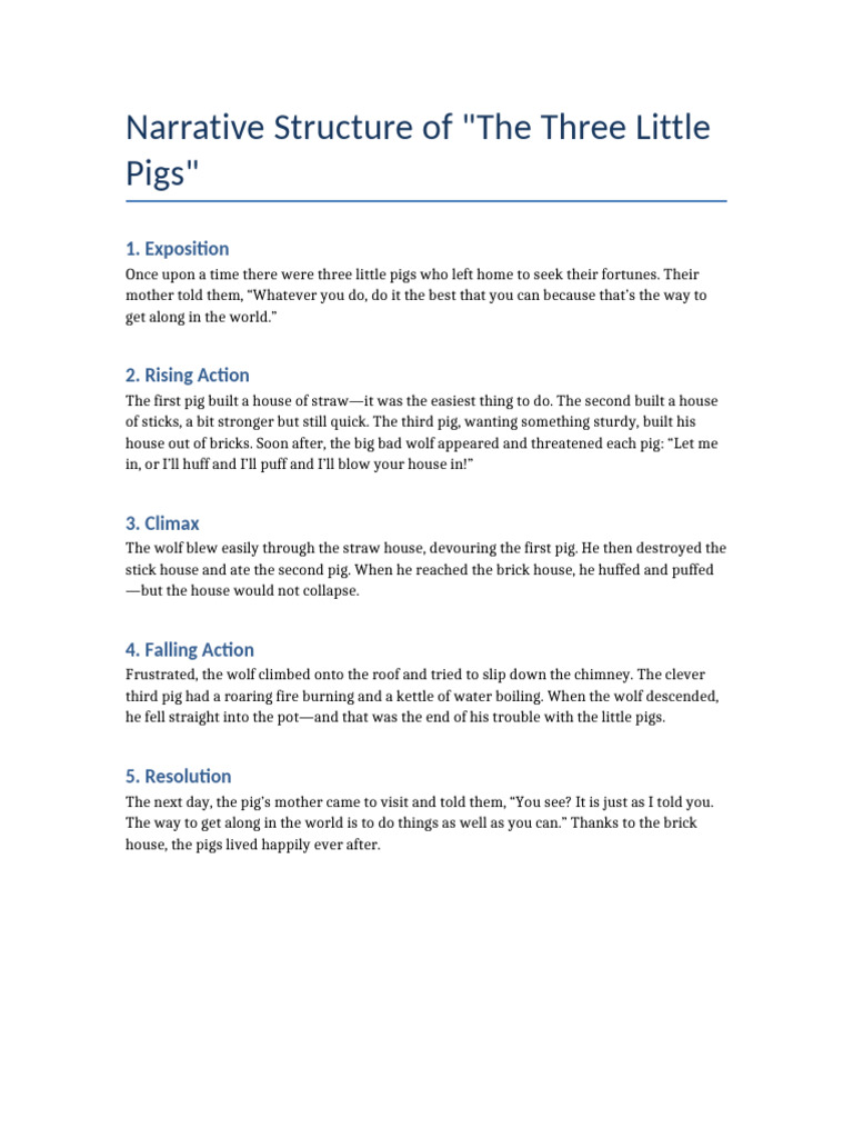 The Three Little Pigs Narrative Structure | PDF