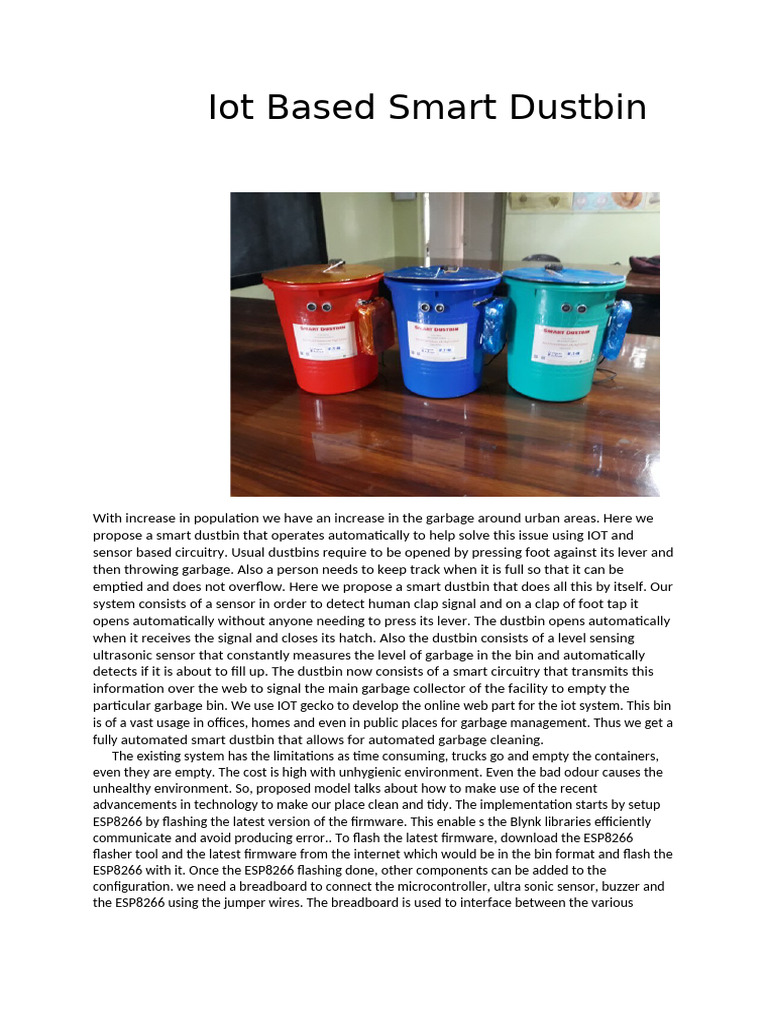 Iot Based Smart Dustbin | PDF | Internet Of Things | Arduino