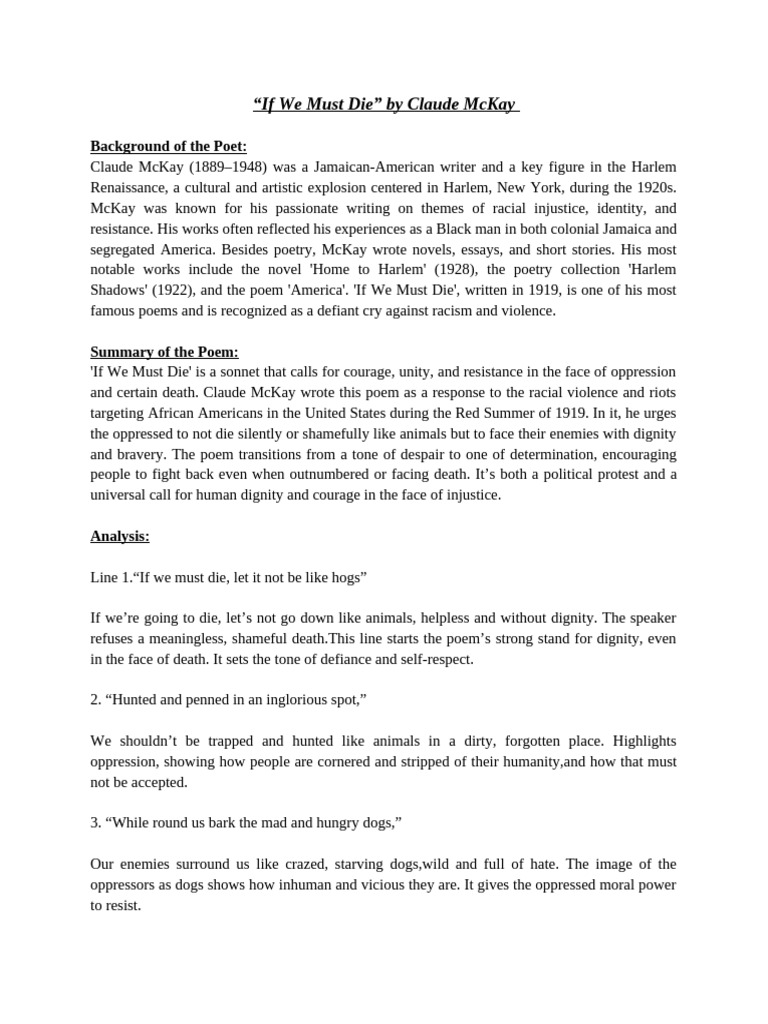 Courage in McKay's "If We Must Die" | PDF