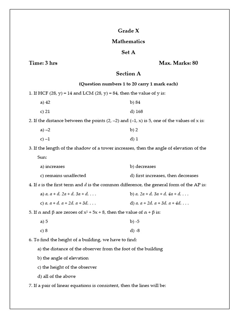 Grade X Pre-Board Mathematics - Set A | PDF | Circle | Sphere