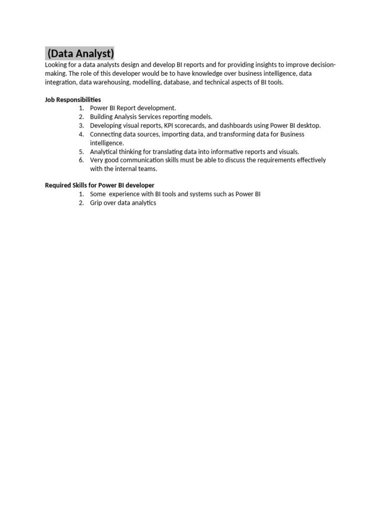 JD Data Analyst - Fresh Out 2 | PDF