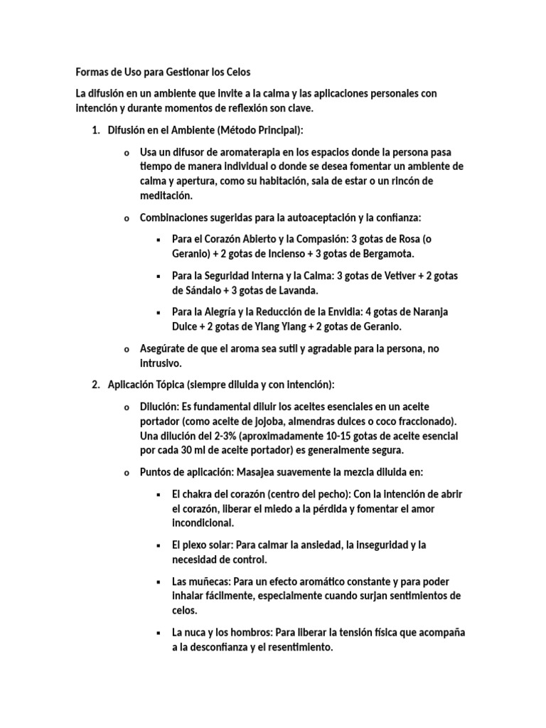 Formas de Uso para Gestionar Los Celos | PDF | Aromaterapia | Celos
