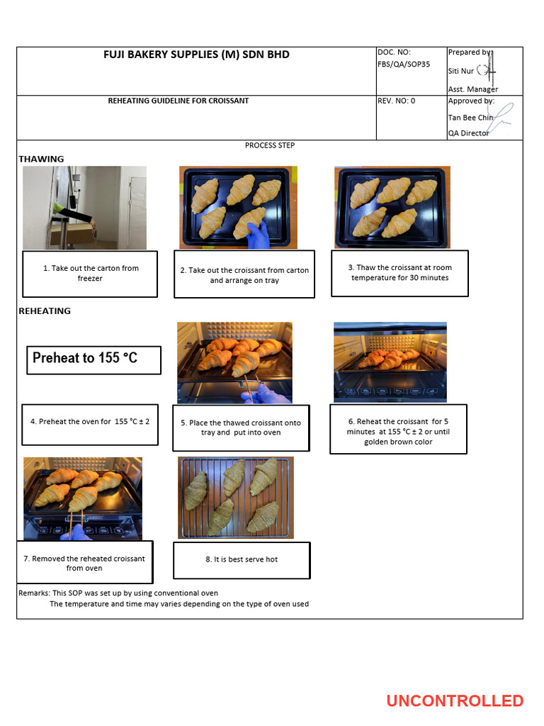 Reheating Guideline For Croissant | PDF