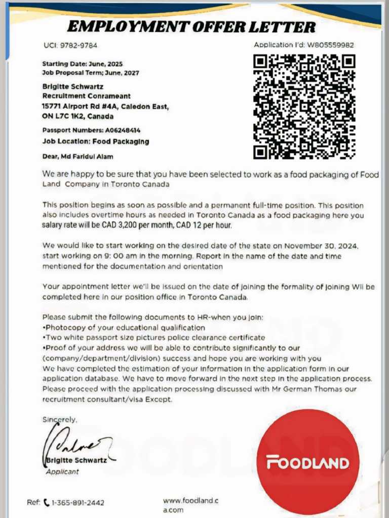 MD Faridul Alom-Your Job Offer Letter | PDF