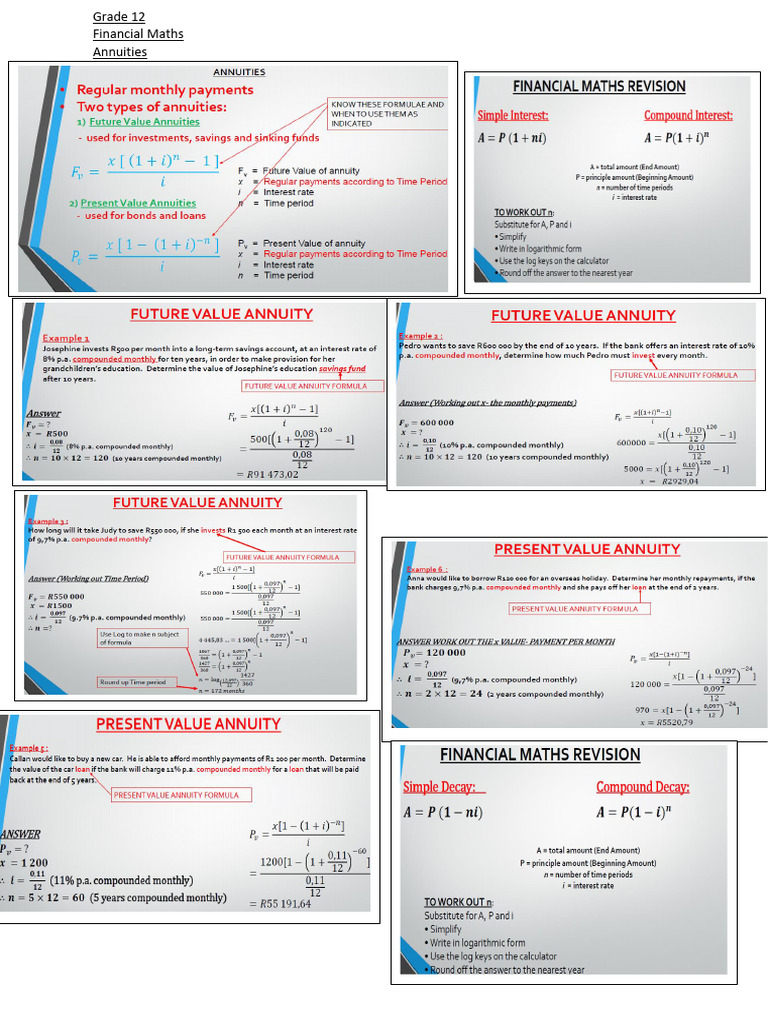 Grade 12 Financial Maths: Annuities Summary | PDF