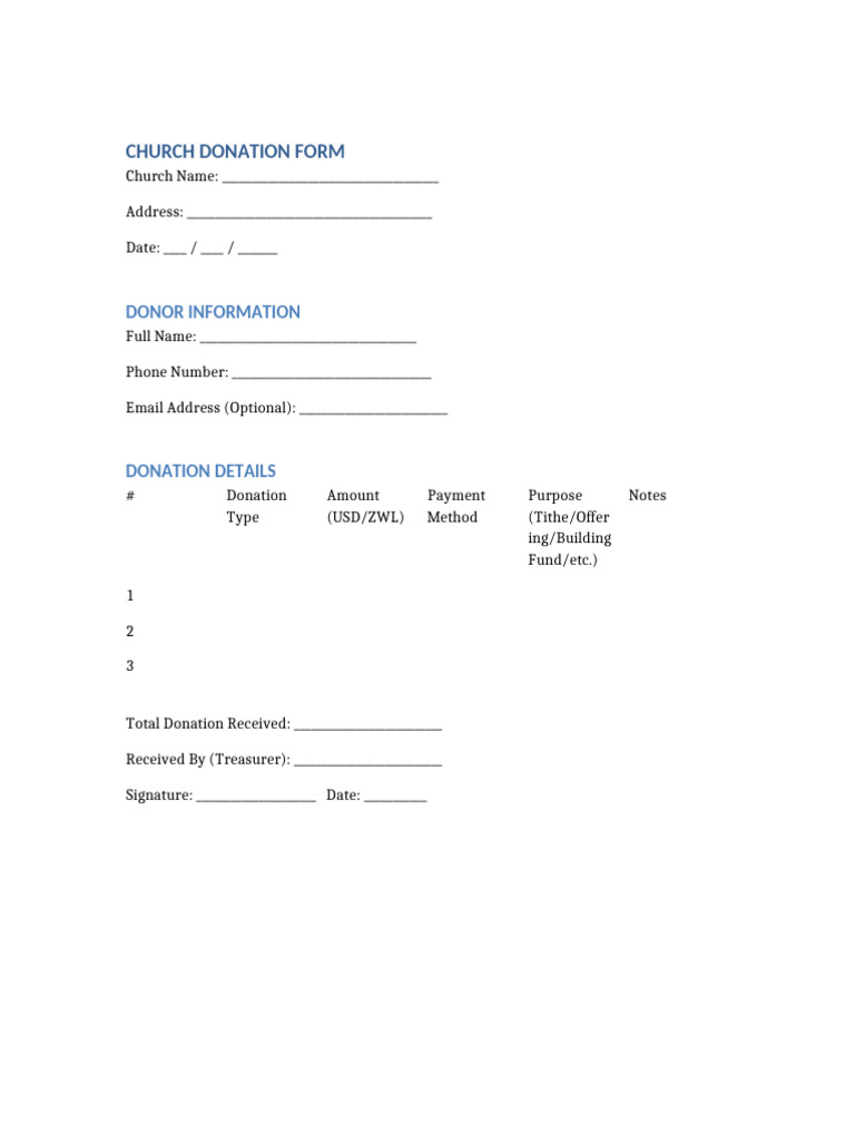 Church Donation Form Template | PDF