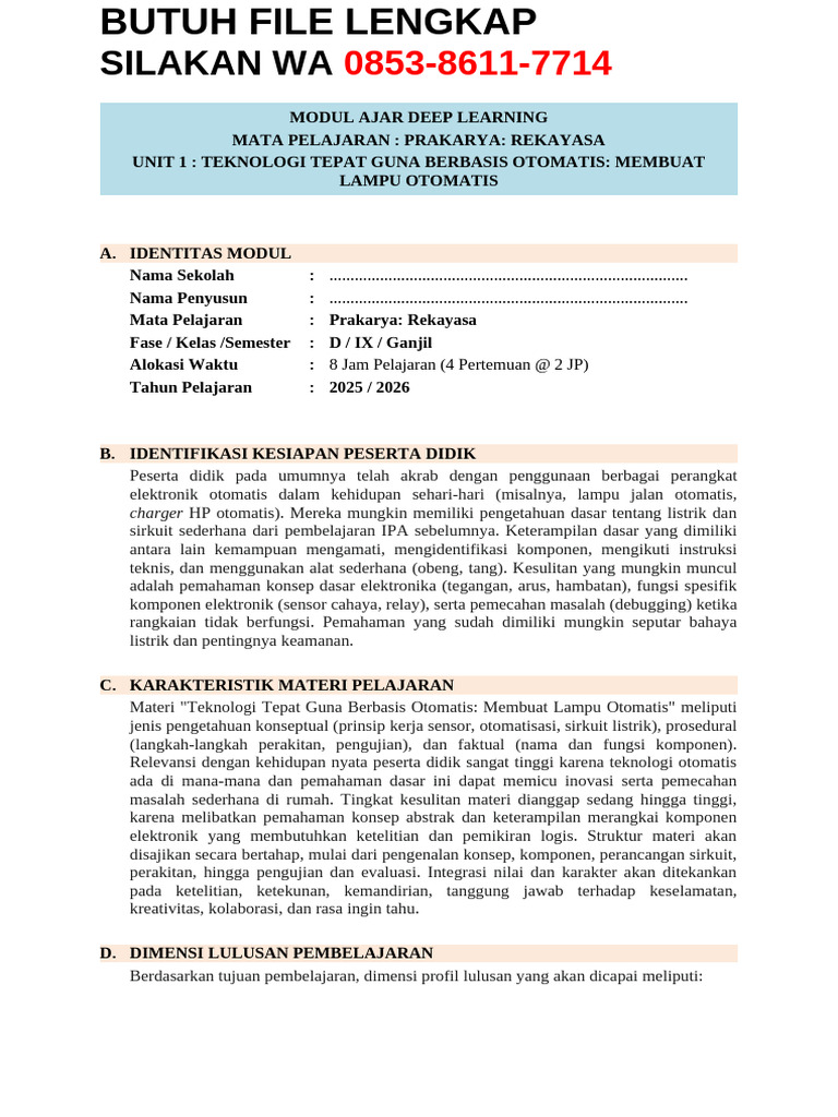 Modul Ajar Pembelajaran Mendalam Prakarya Rekayasa Kelas IX Kurikulum ...