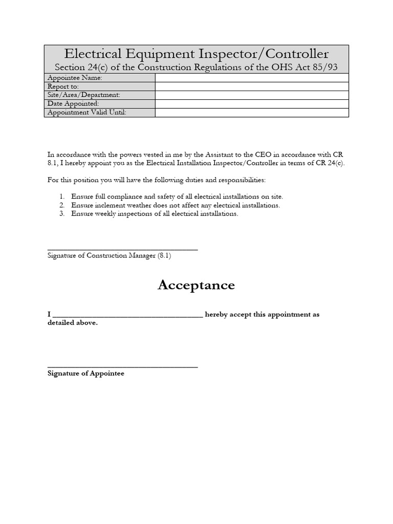 Electrical Installation Inspector Appointment | PDF