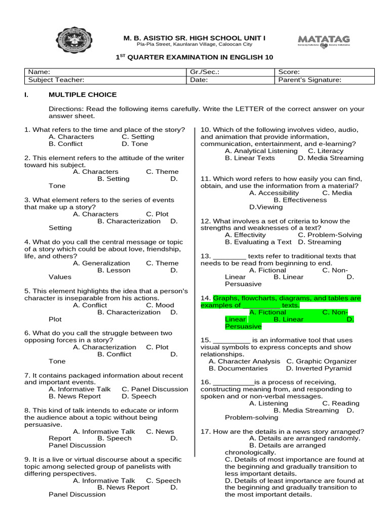 ENG10-1st PT-2024-2025-SAJISE | PDF | Fluency | Cognitive Science