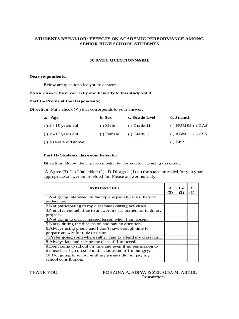 Student Behavior and Academic Impact Survey | PDF