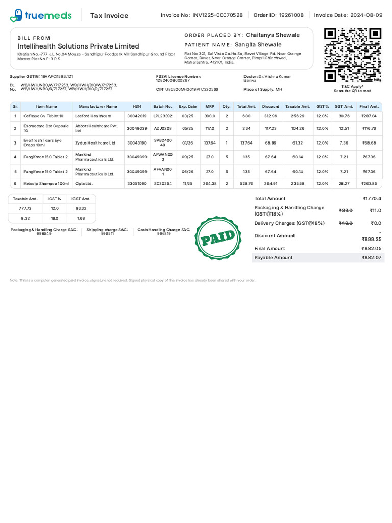 Tax Invoice for Medical Supplies | PDF | Payments | Taxes