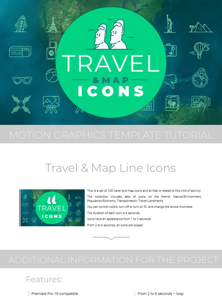 Travel & Map Icon Motion Graphics Template | PDF
