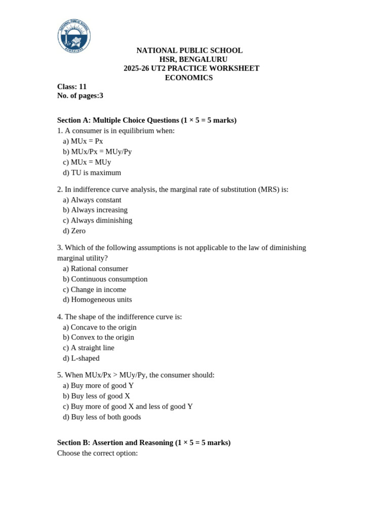 Consumer Equilibrium Practice Worksheet-1 | PDF | Utility | Economic Equilibrium