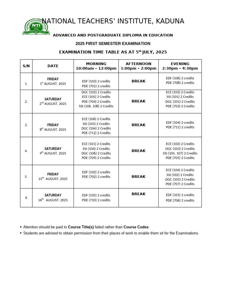 2025 PGDE 1st Sem Time Table 2 | PDF | Chess | Chess Theory